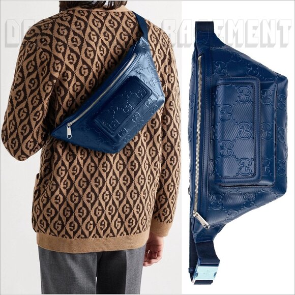 Gucci | Bags | Gucci Blue Calf Tennis Perforated Gg Embossed Leather 936 Belt Zip Bum Bag | Poshmark